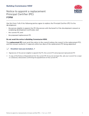 Fillable Online Notice to Appoint a Replacement Principal Certifier (pc ...