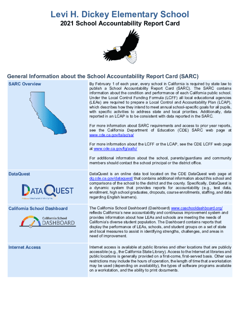 Fillable Online Levi H. Dickey Elementary School 2021 School Accountability Report Card Fax ...