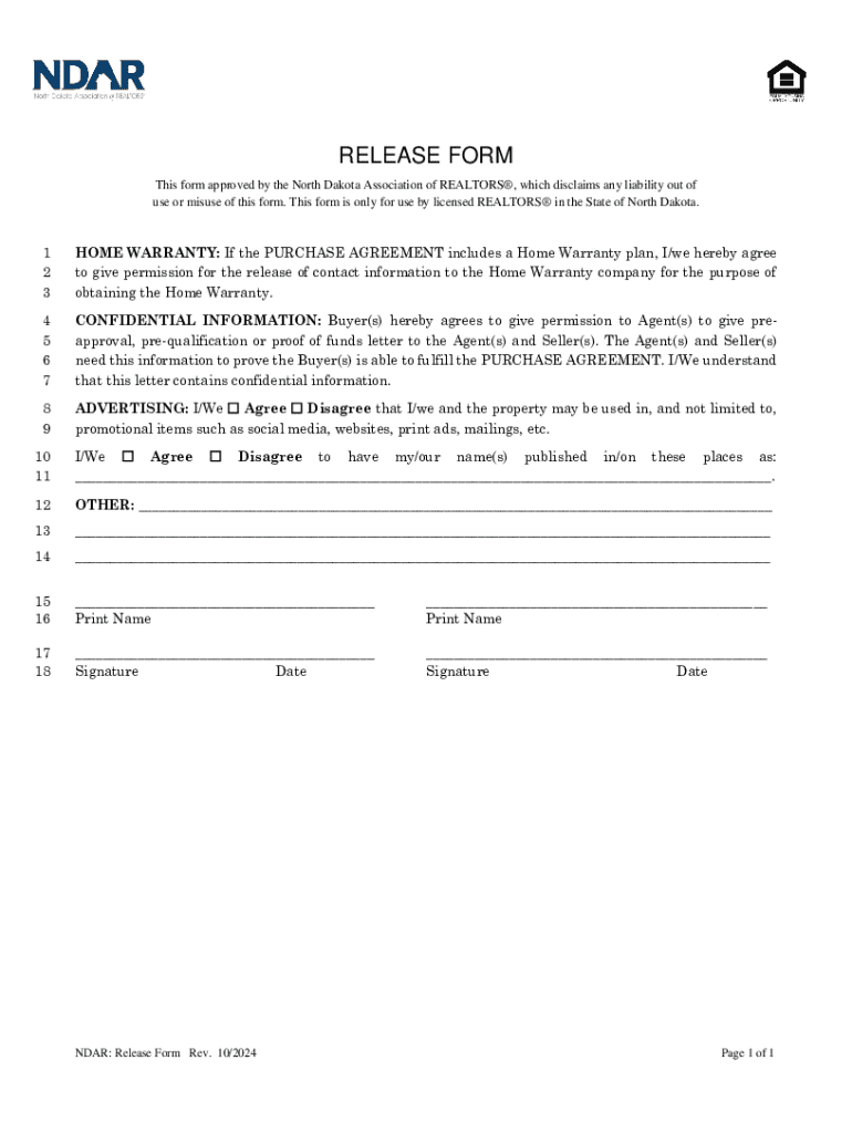 Fillable Online Release Form for Home Warranty and Confidential ...