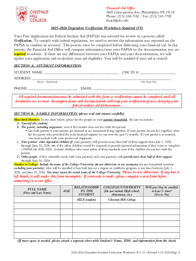 Fillable Online Dependent Verification Worksheet Fax Email Print - pdfFiller