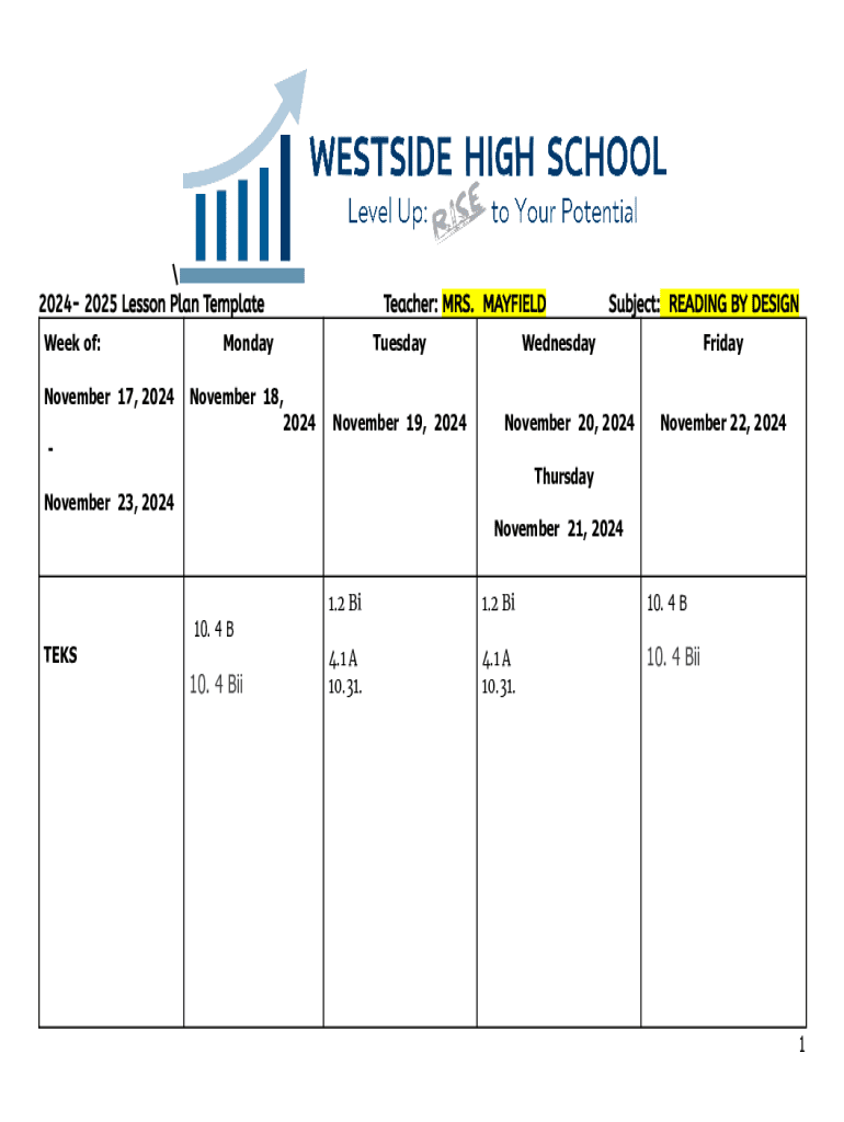Fillable Online Lesson Plan for Reading by Design Fax Email Print - pdfFiller