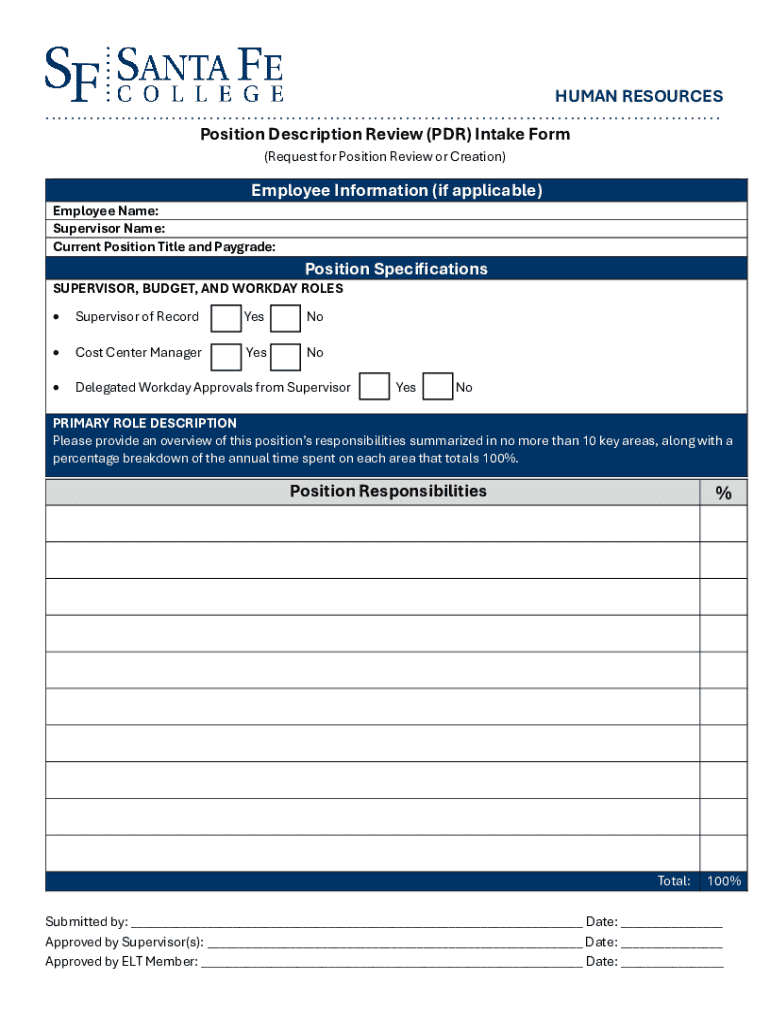 Fillable Online Position Description Review Intake Form Fax Email Print ...