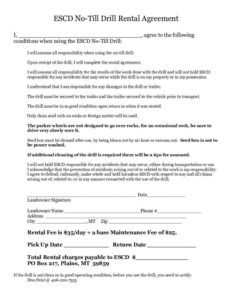 Fillable Online No-till Drill Rental Agreement Fax Email Print - pdfFiller