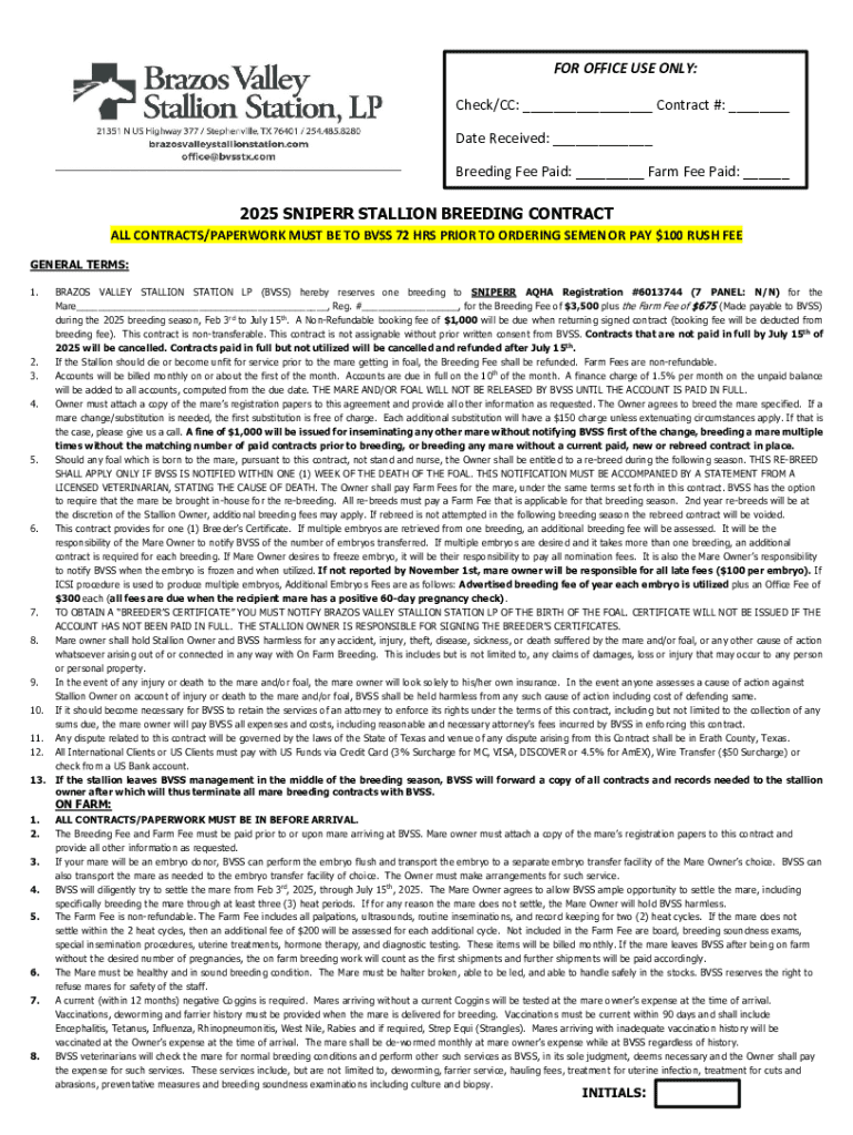 Fillable Online Stallion Breeding Contract for 2025 Fax Email Print ...