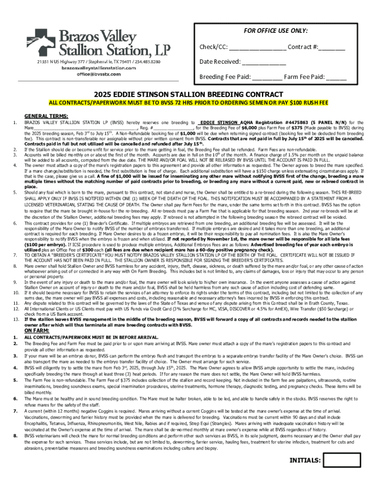 Fillable Online Stallion Breeding Contract Fax Email Print - pdfFiller