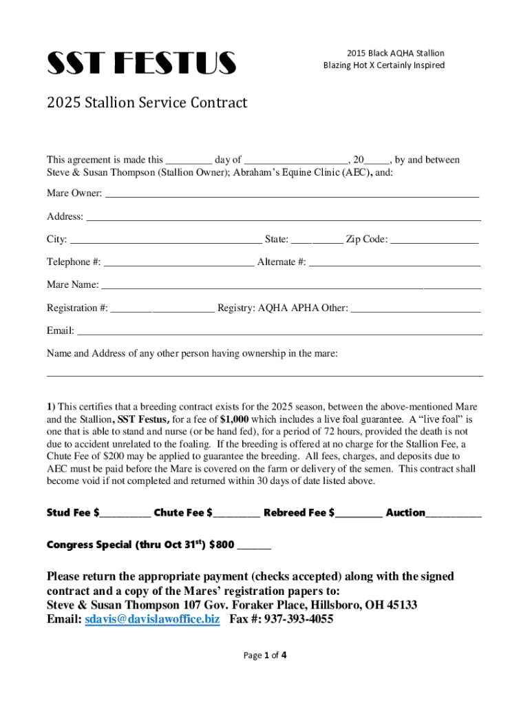 Fillable Online 2025 Stallion Service Contract for Sst Festus Fax Email ...