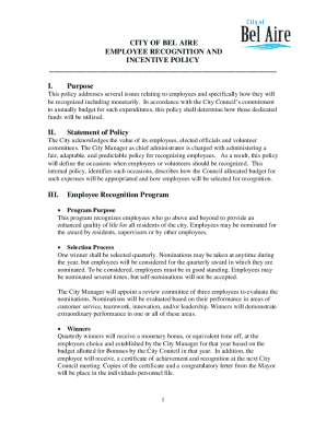 Fillable Online Employee Recognition and Incentive Policy Fax Email ...