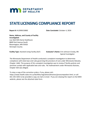 Fillable Online State Licensing Compliance Report for Assisted Living ...