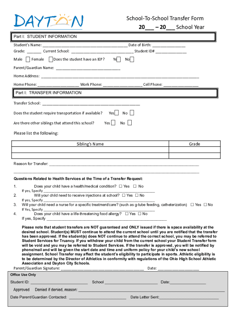 Fillable Online School-to-school Transfer Form Fax Email Print - pdfFiller