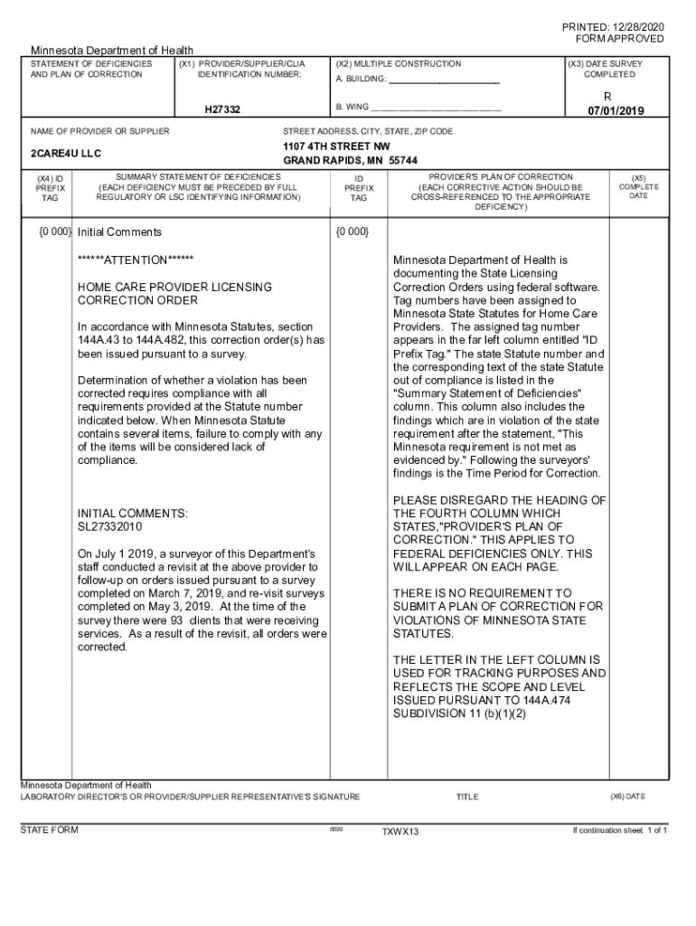 Fillable Online Minnesota Department of Health Statement of ...