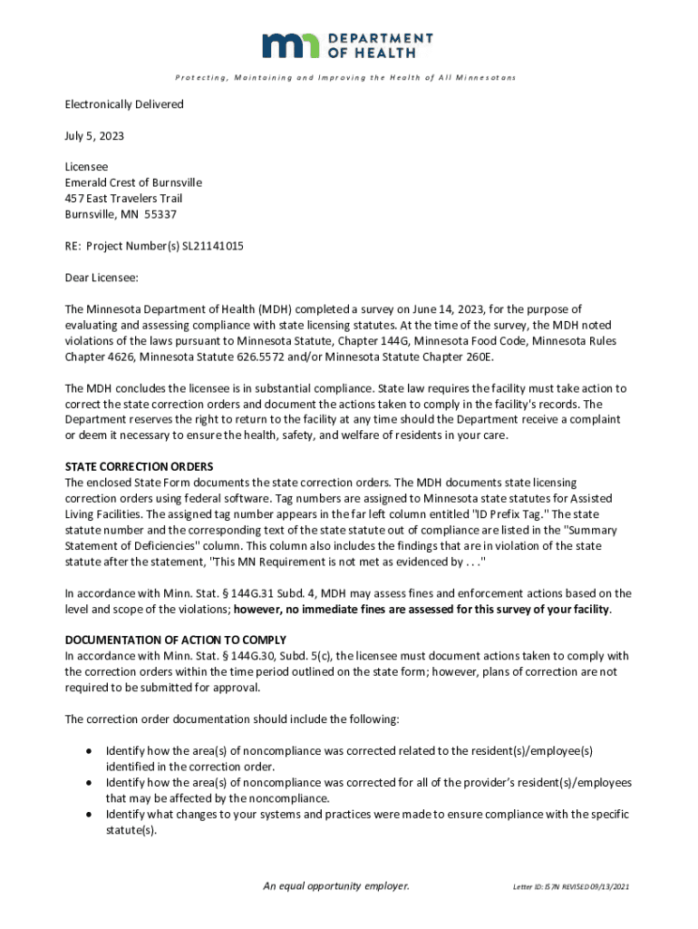 Fillable Online Minnesota Department of Health Correction Orders Fax ...