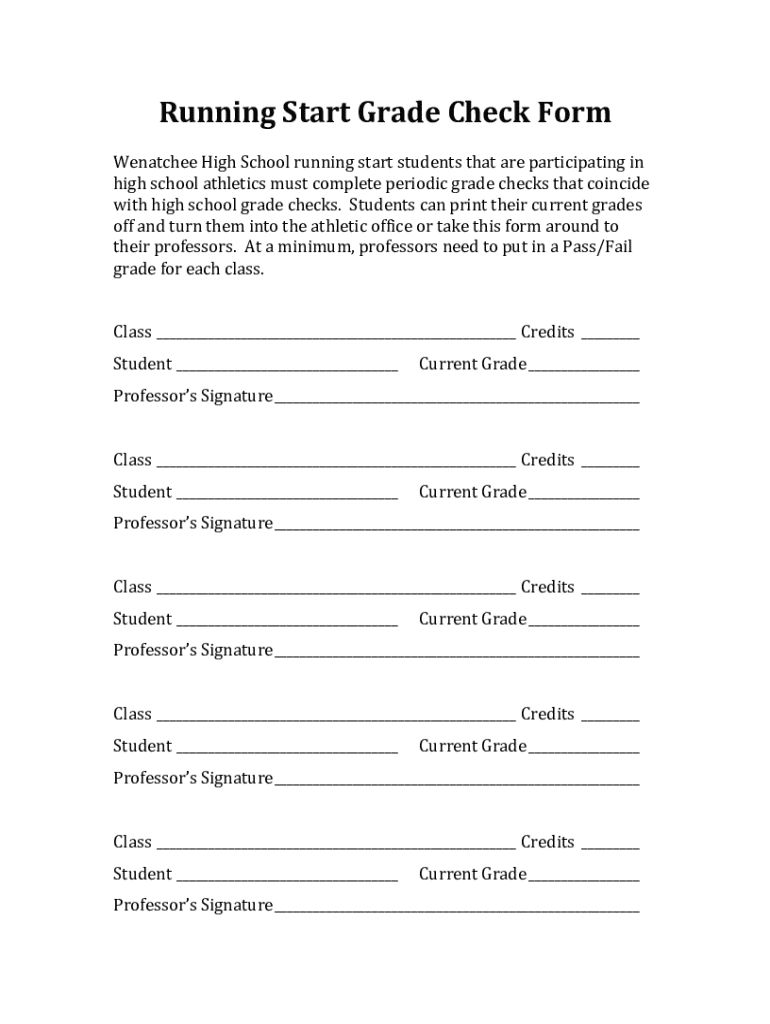 Fillable Online Running Start Grade Check Form Fax Email Print - pdfFiller