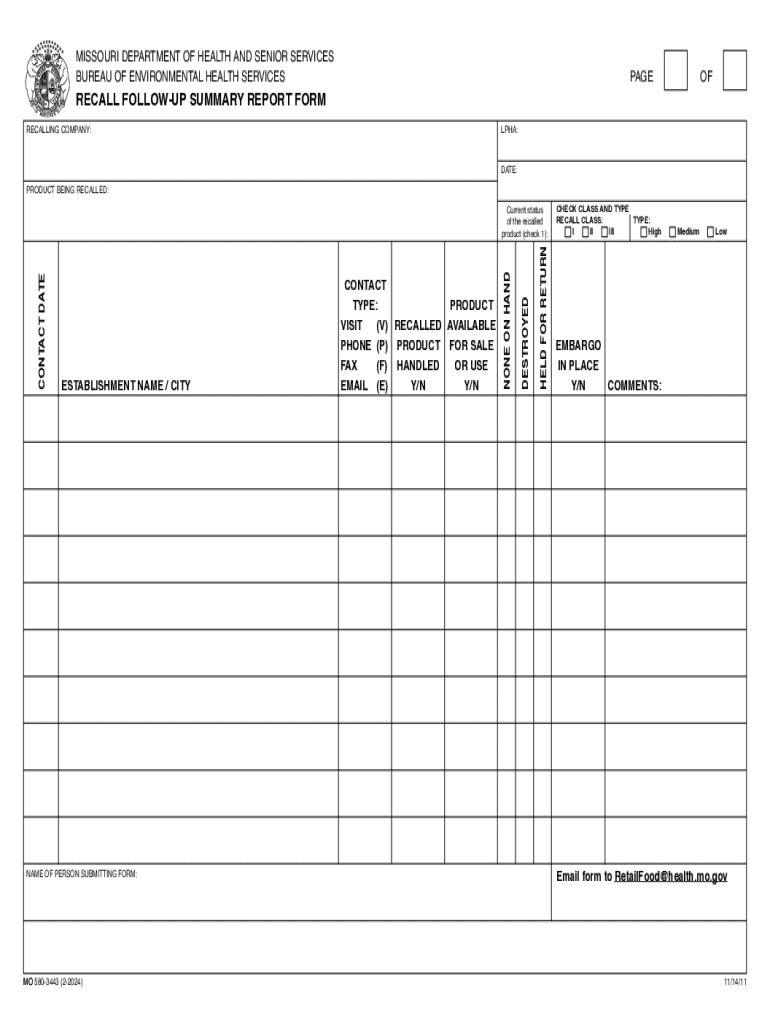 Fillable Online Recall Follow-up Summary Report Fax Email Print - pdfFiller