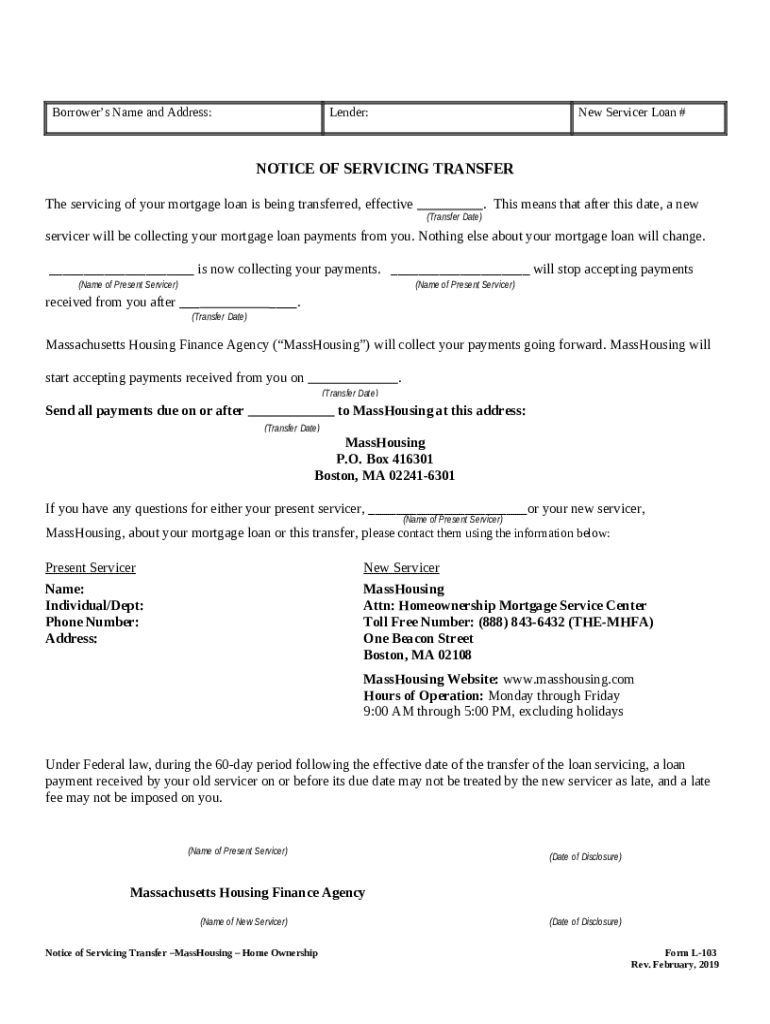 Notice of Servicing Transfer Doc Template | pdfFiller