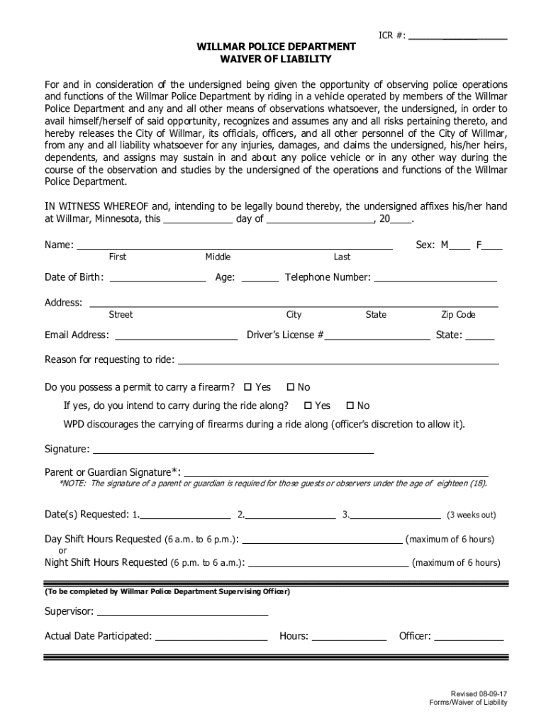 Fillable Online Waiver of Liability for Police Ride Along Fax Email ...