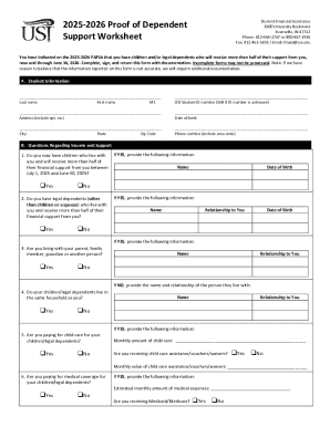 Fillable Online Dependent Support Worksheet for Financial Aid Fax Email ...