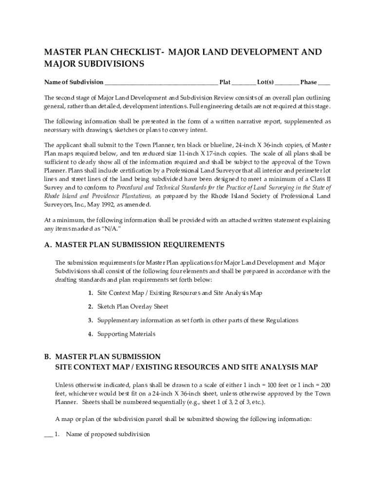 Fillable Online Major Land Development and Subdivision Master Plan Checklist Fax Email Print ...