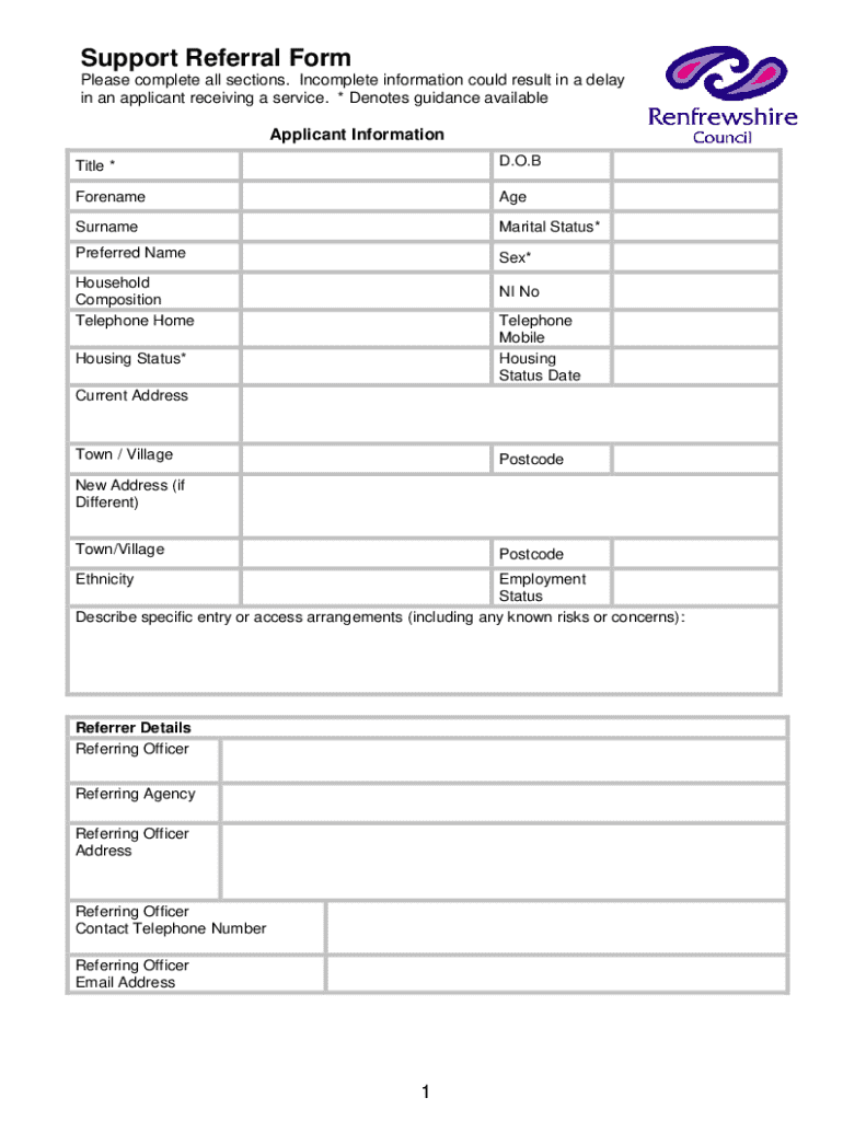 Fillable Online Support Referral Form for Housing Assistance Fax Email ...
