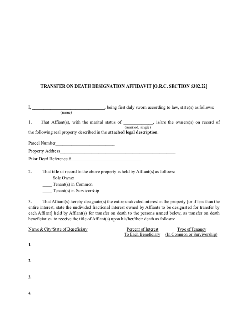 Fillable Online Transfer on Death Designation Affidavit Fax Email Print ...