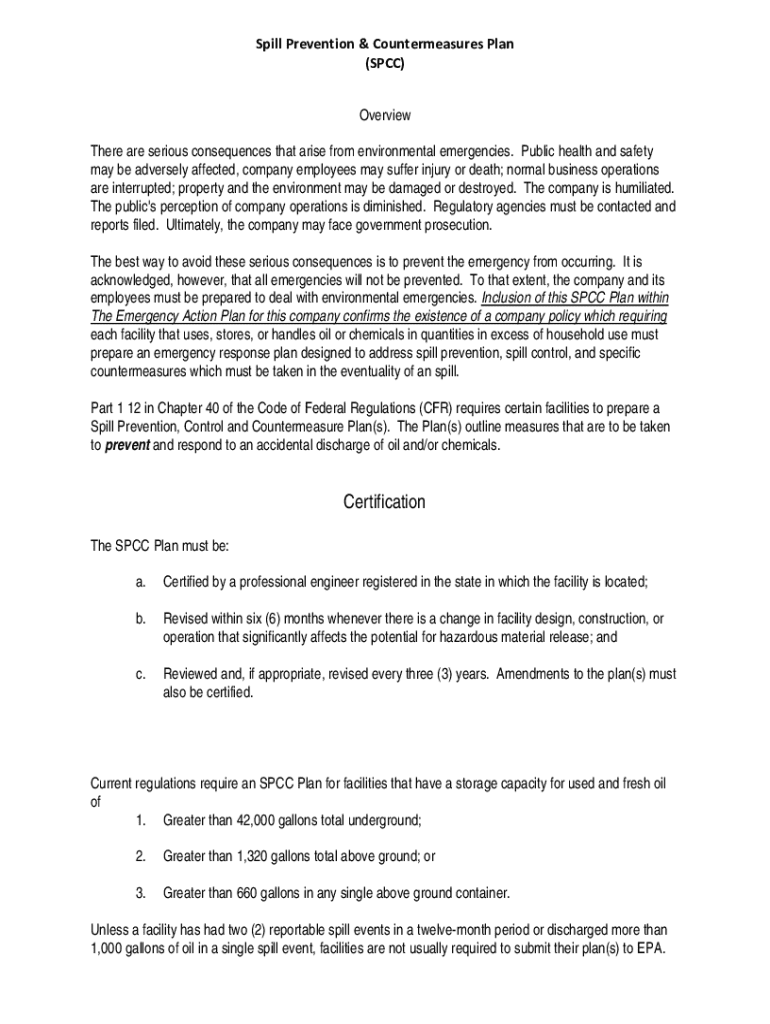 Fillable Online Spill Prevention & Countermeasures Plan (spcc) Fax Email Print - pdfFiller