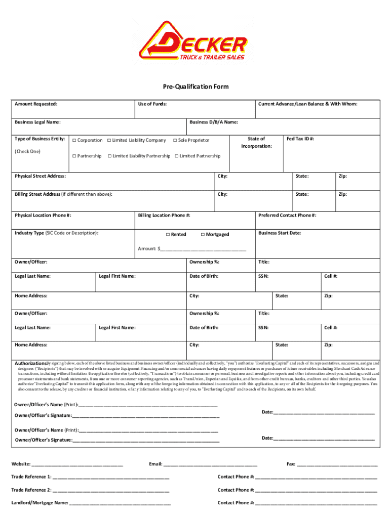 Fillable Online Business Pre-qualification Form Fax Email Print - pdfFiller