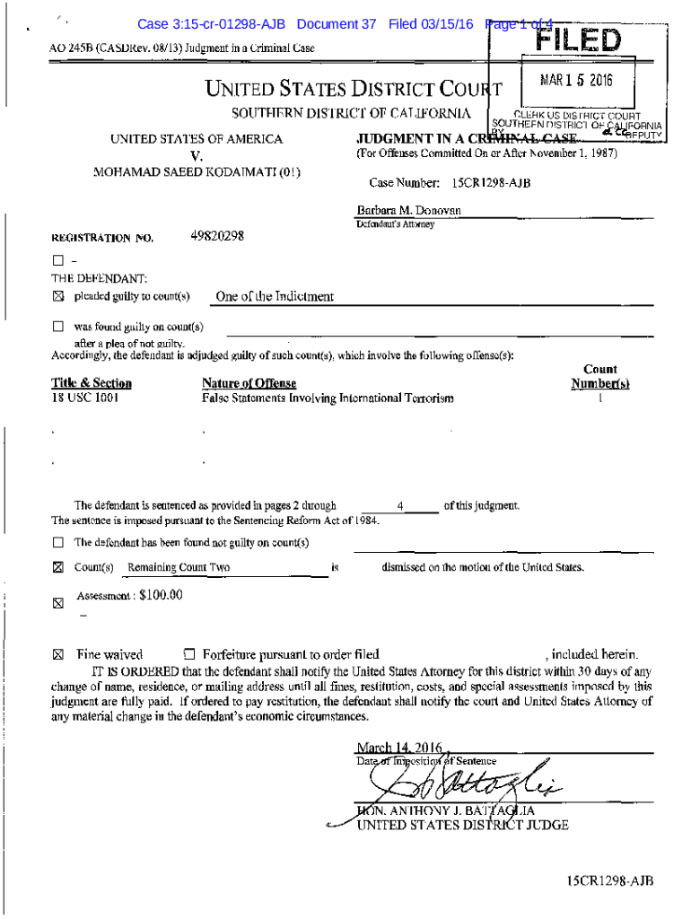 Fillable Online Judgment in a Criminal Case Fax Email Print - pdfFiller