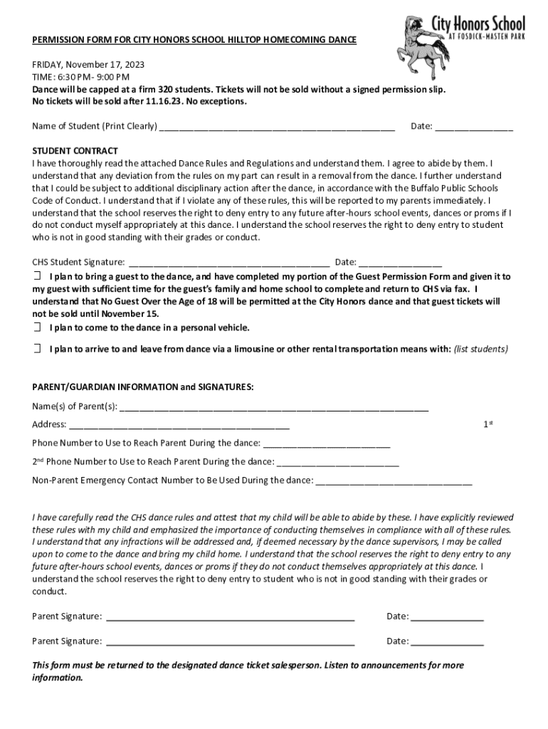 Fillable Online Homecoming Dance Permission Form Fax Email Print ...