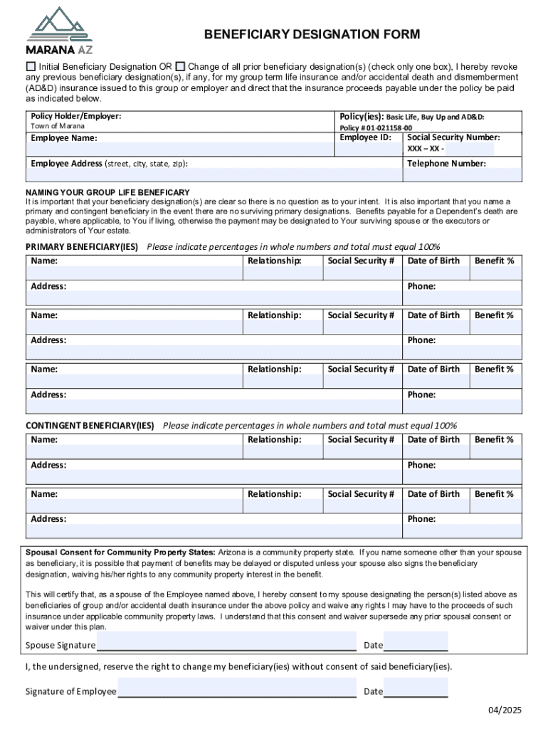 Fillable Online Beneficiary Designation Form Instructions Fax Email ...