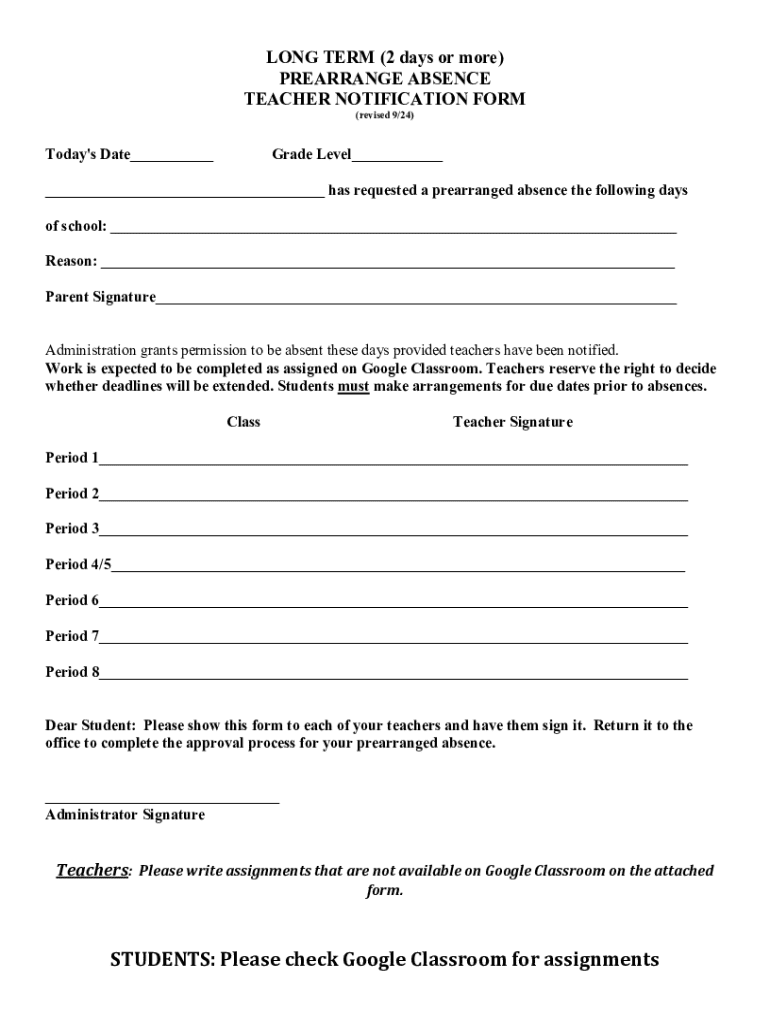 Fillable Online Prearranged Absence Notification Form Fax Email Print - pdfFiller