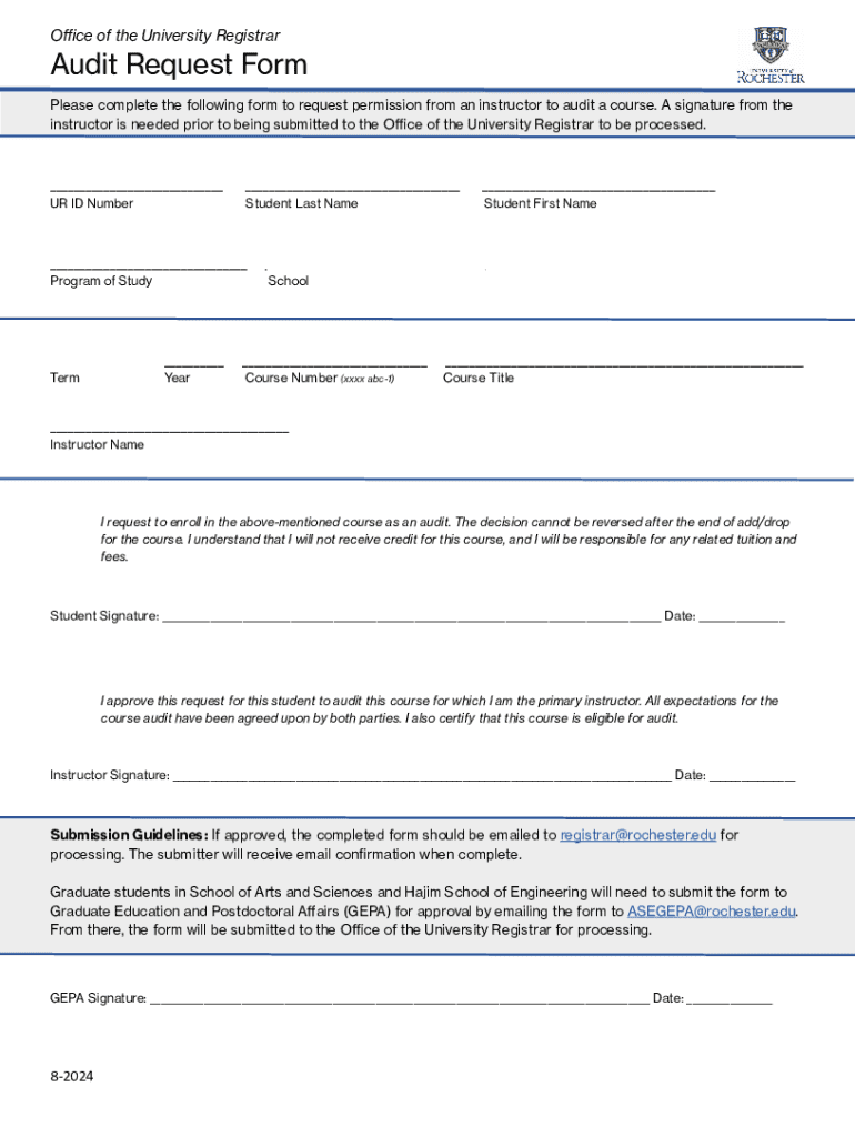 Fillable Online Course Audit Request Form Fax Email Print - pdfFiller
