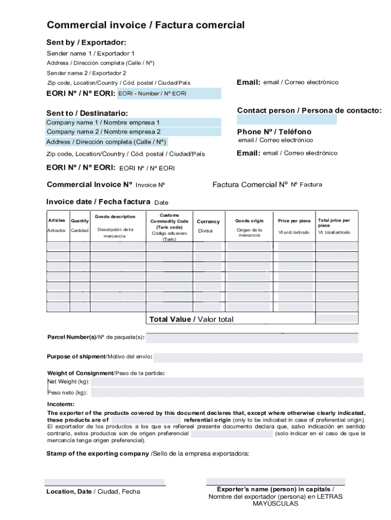 Rellenable en línea Commercial Invoice Fax Email Imprimir - pdfFiller