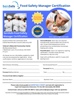 Fillable Online Servsafe Food Safety Manager Certification Registration ...
