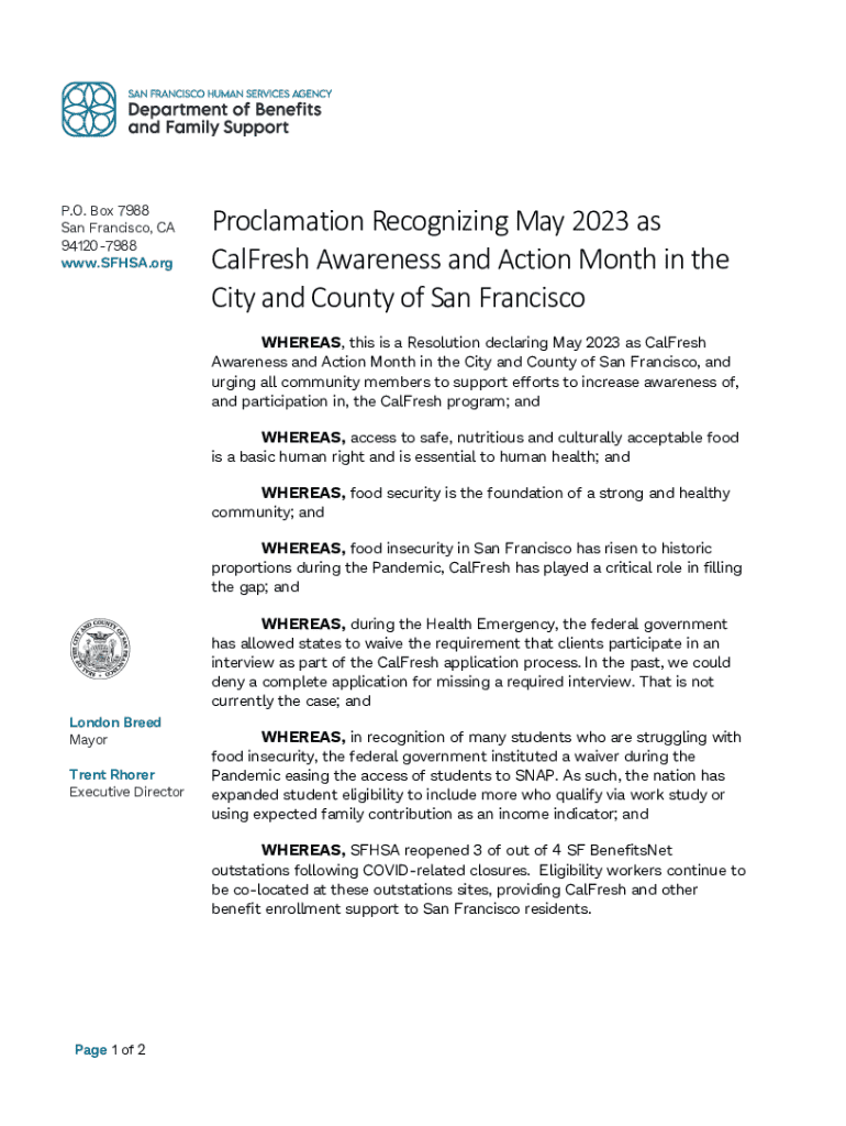 Fillable Online Calfresh Awareness and Action Month Proclamation Fax ...