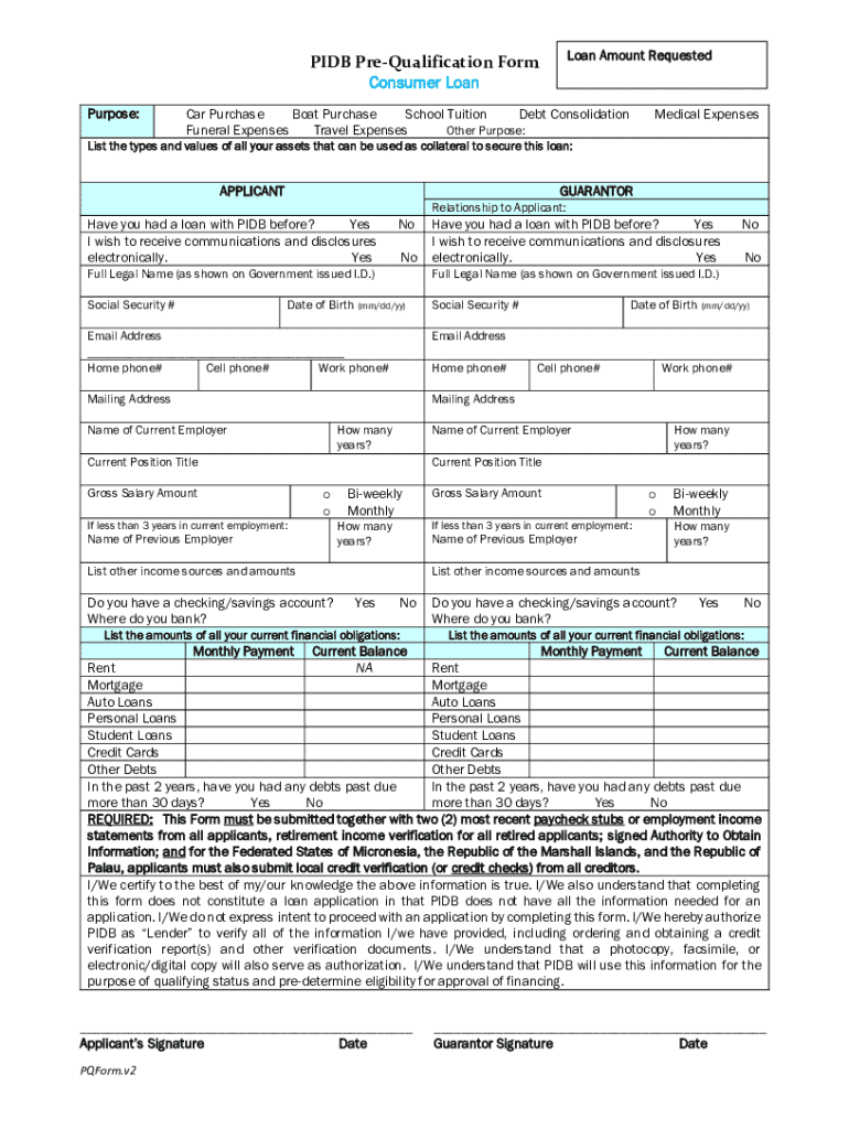 Fillable Online Consumer Loan Pre-qualification Form Fax Email Print ...