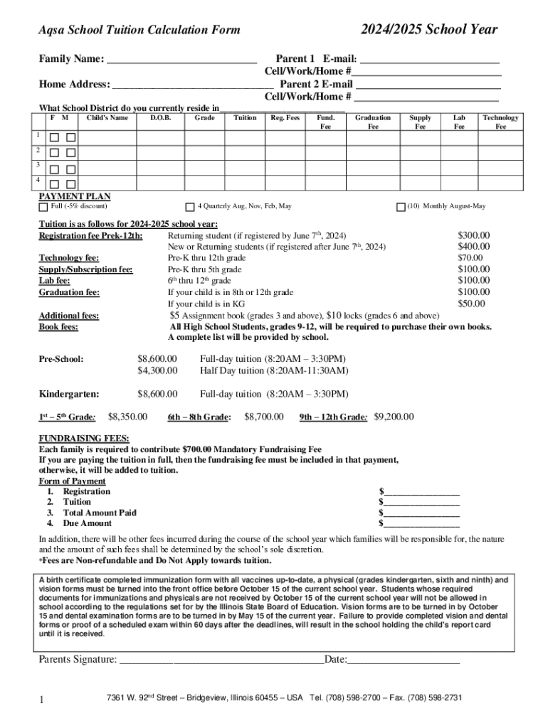 Fillable Online Aqsa School Tuition Calculation Form for 2024/2025 School Year Fax Email Print ...