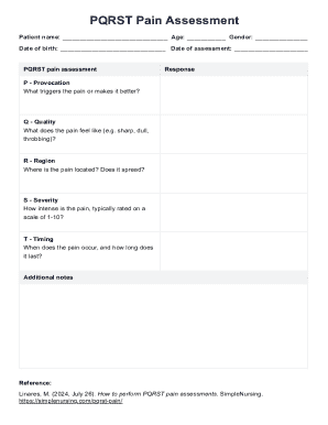 Fillable Online Pqrst Pain Assessment Form Fax Email Print - pdfFiller