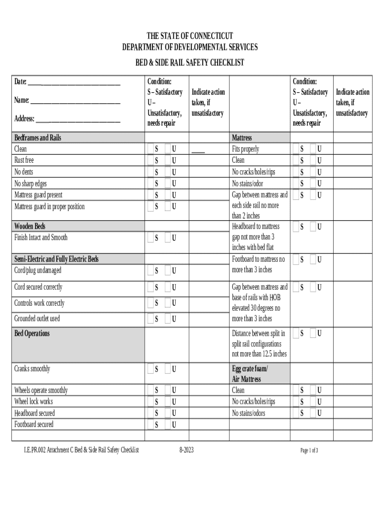 Bed & Side Rail Safety Checklist Doc Template | pdfFiller