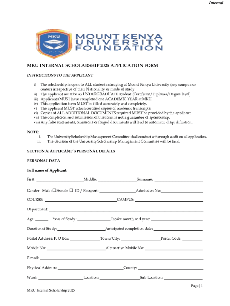 Fillable Online Mku Internal Scholarship 2025 Application Fax Email Print - pdfFiller