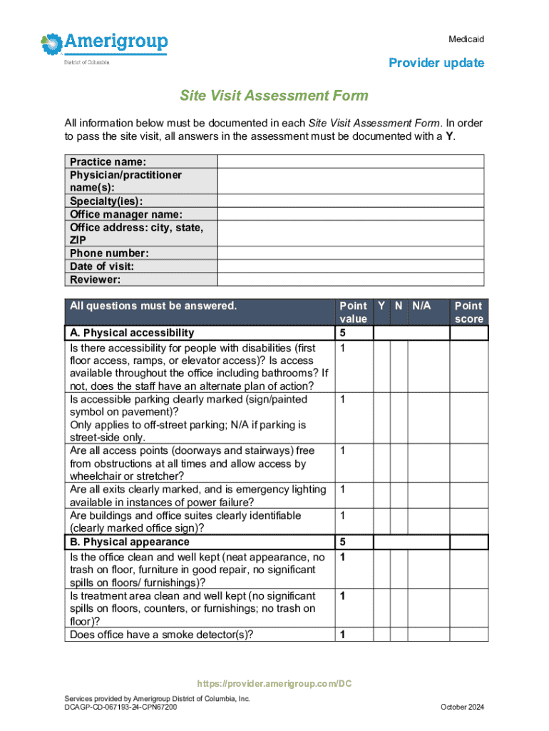 Fillable Online Medicaid Provider Site Visit Assessment Fax Email Print ...