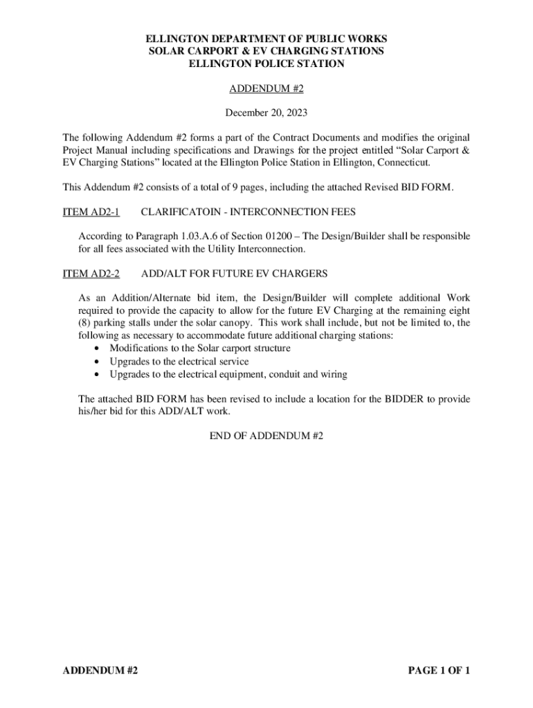 Fillable Online Addendum #2 - Solar Carport & Ev Charging Stations ...