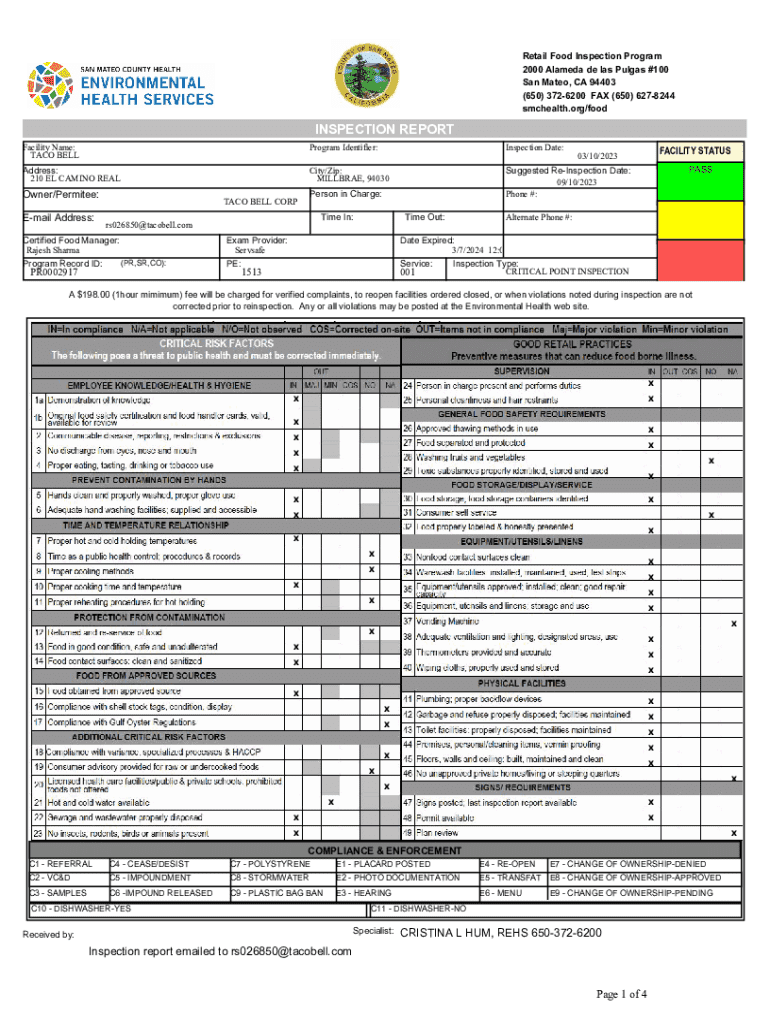 Fillable Online Retail Food Inspection Program Report Fax Email Print ...