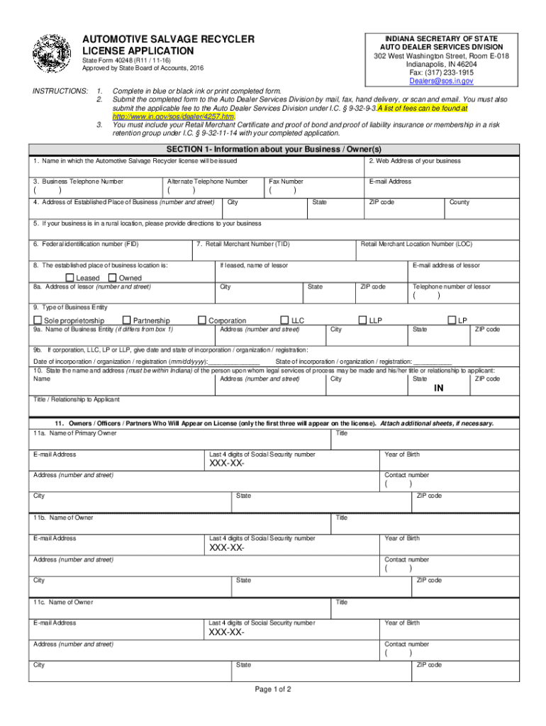 Fillable Online Automotive Salvage Recycler License Application Fax ...