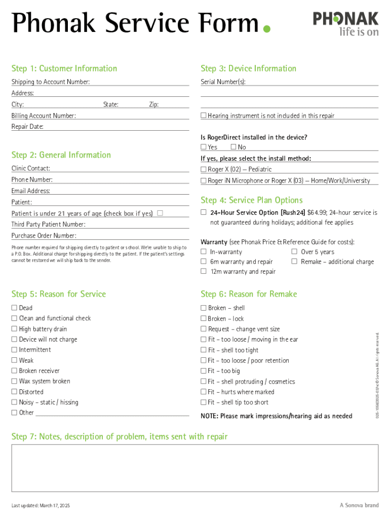 Fillable Online Phonak Service Form Fax Email Print - pdfFiller