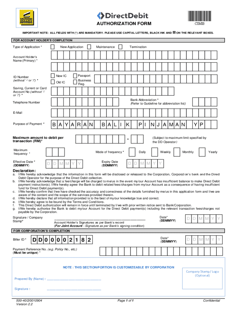 Fillable Online Direct Debit Authorization Form Fax Email Print - pdfFiller
