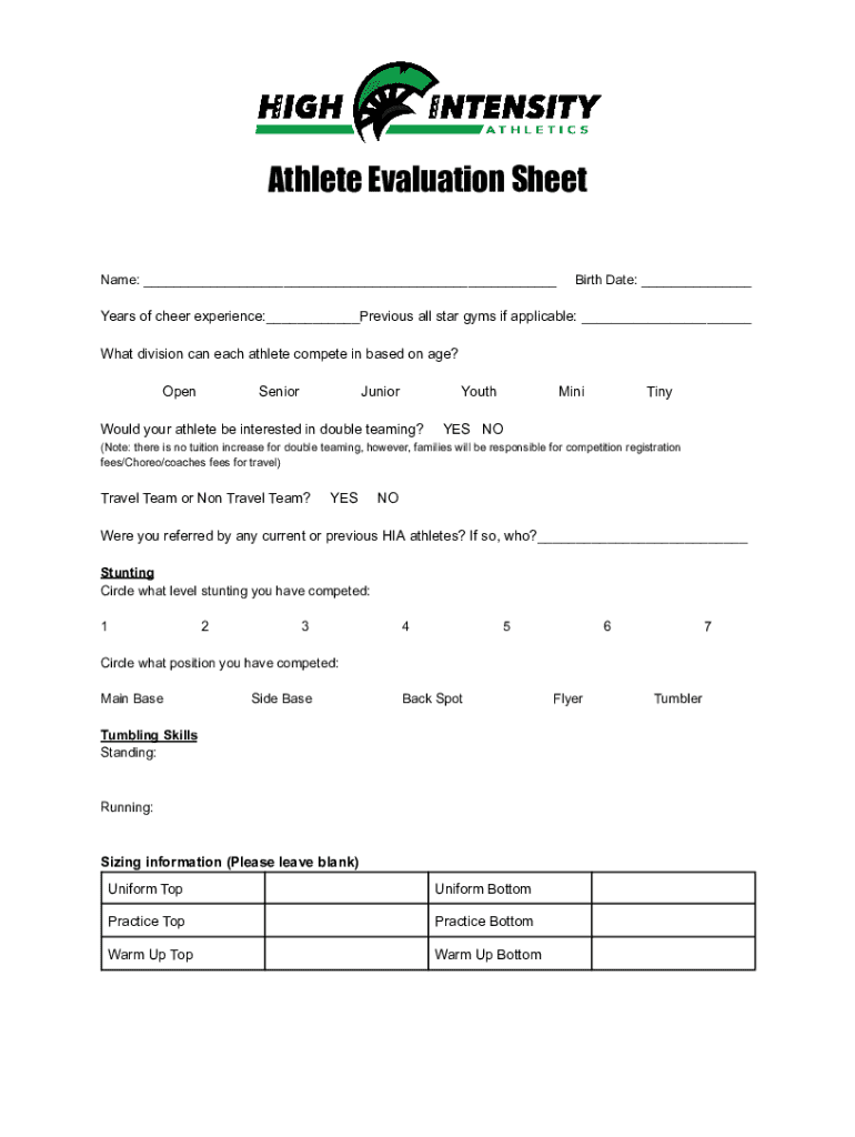 Fillable Online Athlete Evaluation Sheet Fax Email Print - pdfFiller