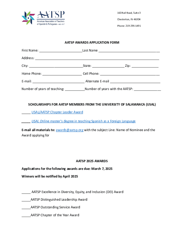 Fillable Online Awards Application Form for Aatsp Members Fax Email ...