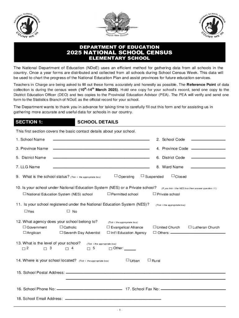 Fillable Online 2025 National School Census for Elementary Schools Fax ...