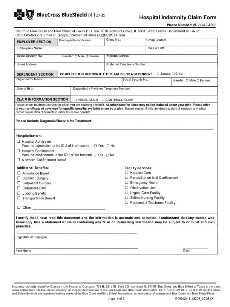 Fillable Online Hospital Indemnity Claim Form Fax Email Print - pdfFiller