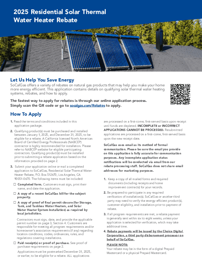 Fillable Online 2025 Residential Solar Thermal Water Heater Rebate Application Fax Email Print ...
