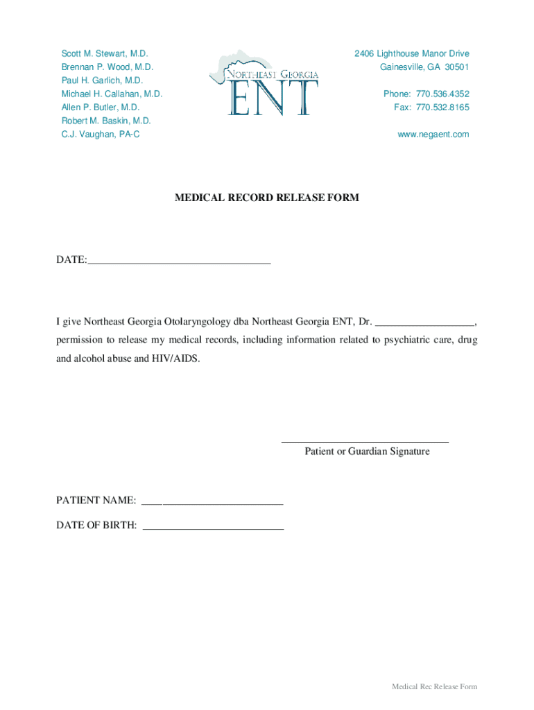 Fillable Online Medical Record Release Form Fax Email Print - pdfFiller